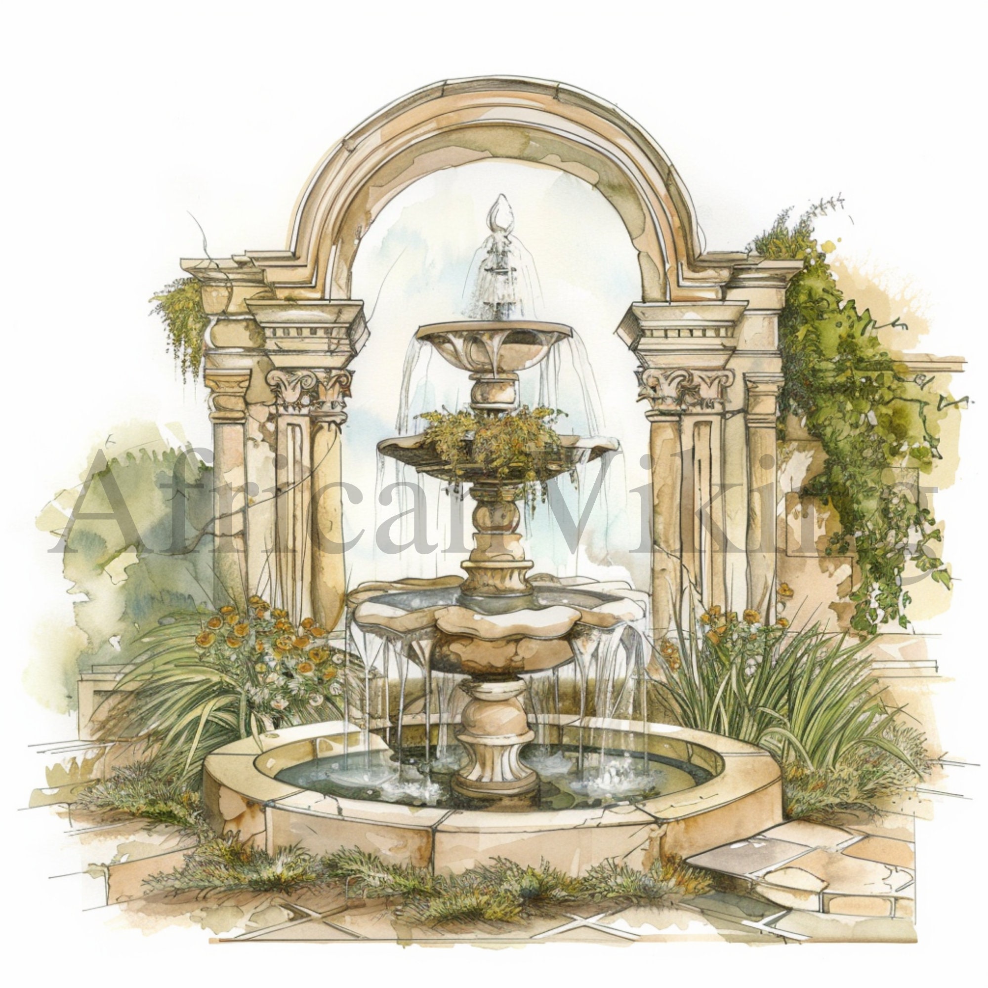 Cloister Fountains Clipart 10 High Quality Jpgs Digital Download ...
