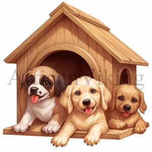 Puppies in Dog House Clipart | 10 High Quality Jpgs | Digital Download ...
