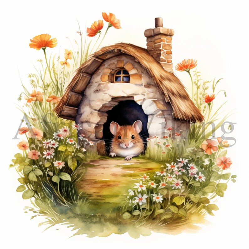 Watercolor Mouse House Clipart | 10 High Quality Jpgs | Digital ...