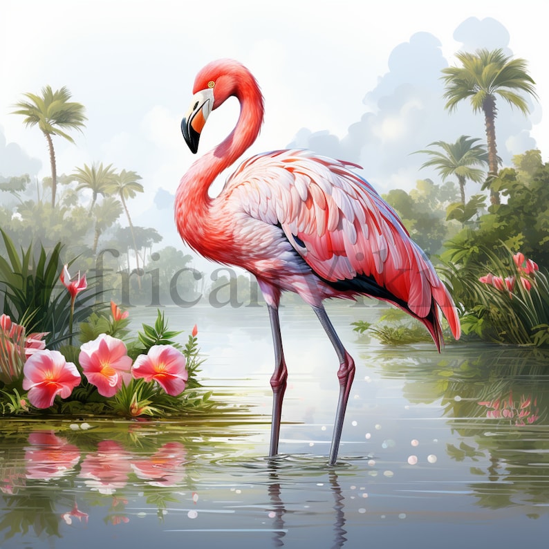 Watercolor Flamingo Clipart | Tropical Bird Art, Nursery Decor (digital ...