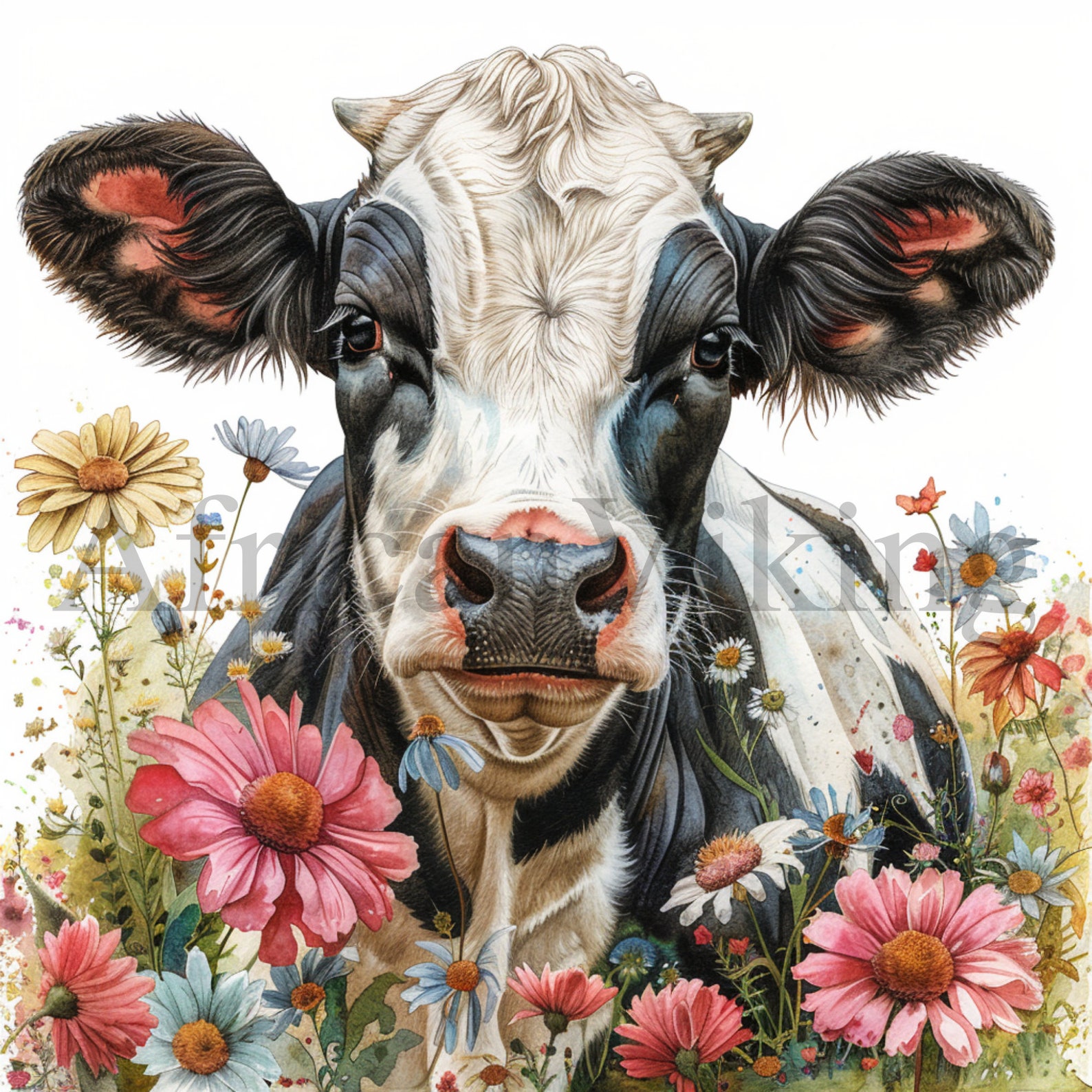 Cow and Flowers Watercolor Clipart: Nursery Art (digital Download) - Etsy