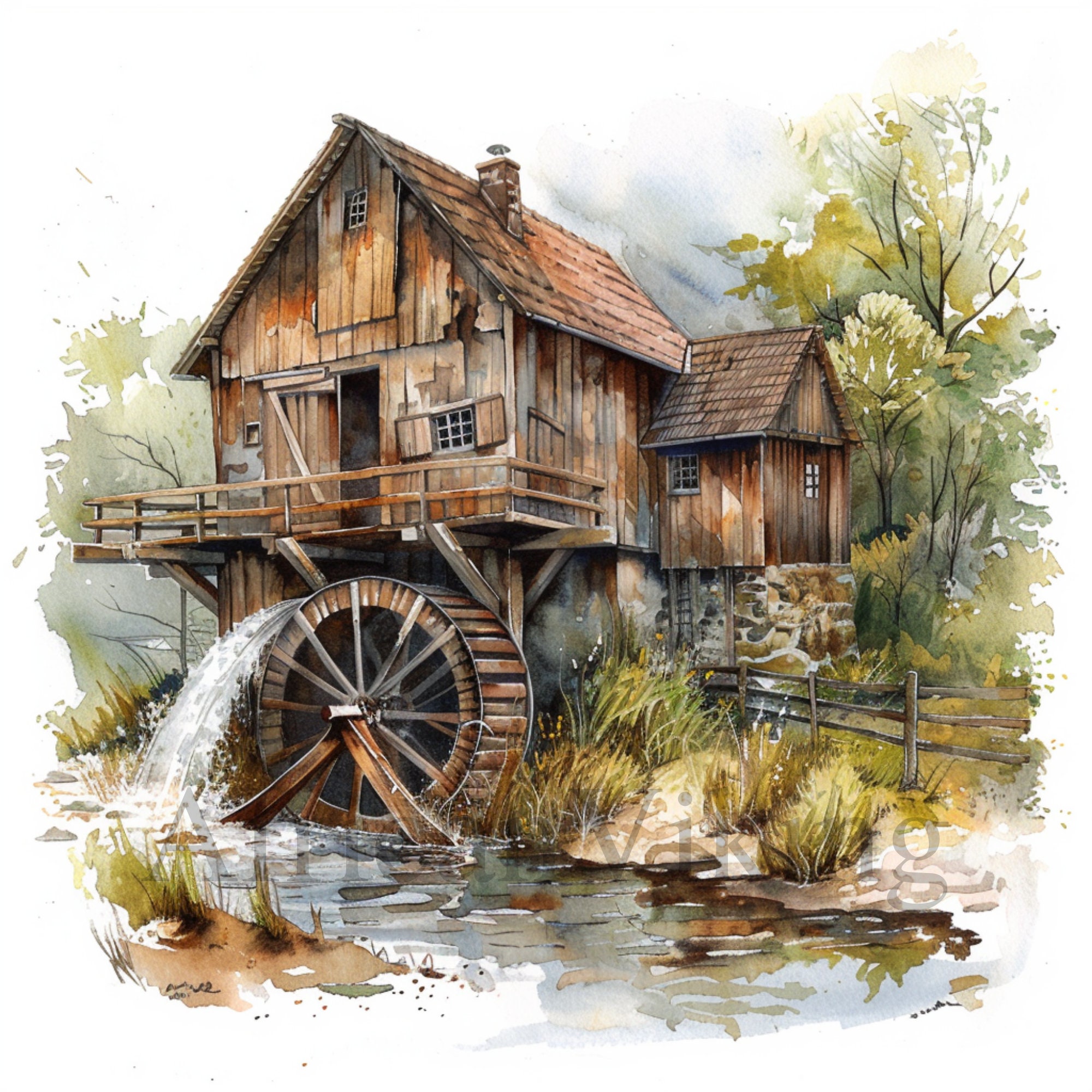 Watercolor Watermill Clipart 10 High Quality Jpgs Digital Download ...