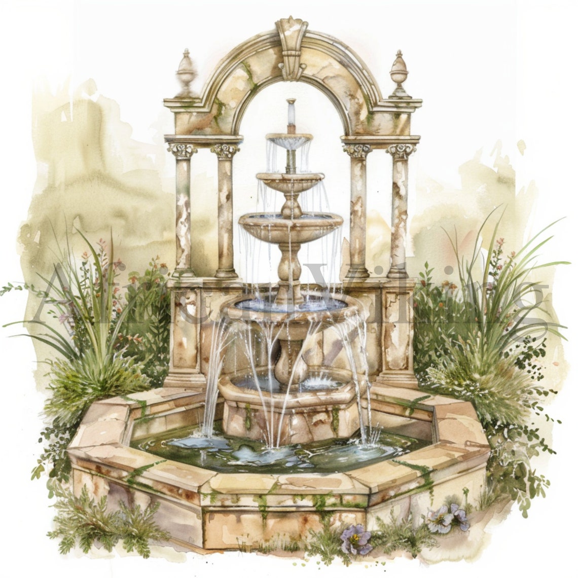 Cloister Fountains Clipart 10 High Quality Jpgs Digital Download ...