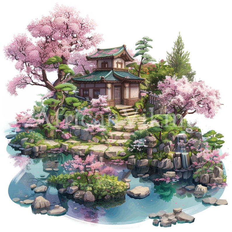 Japanese Landscape Clipart | 10 High Quality Jpgs | Mixed Media ...