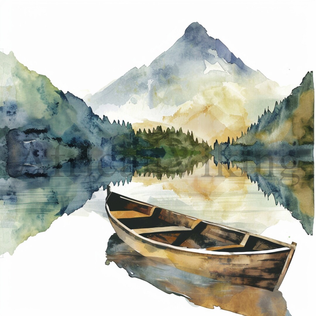 Vintage Canoe Clipart: Watercolor Lake Scene (digital Download) - Etsy