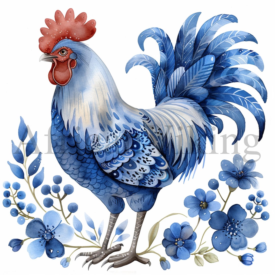 Blue Delft Rooster Clipart | 10 High Quality Jpgs | Digital Download ...