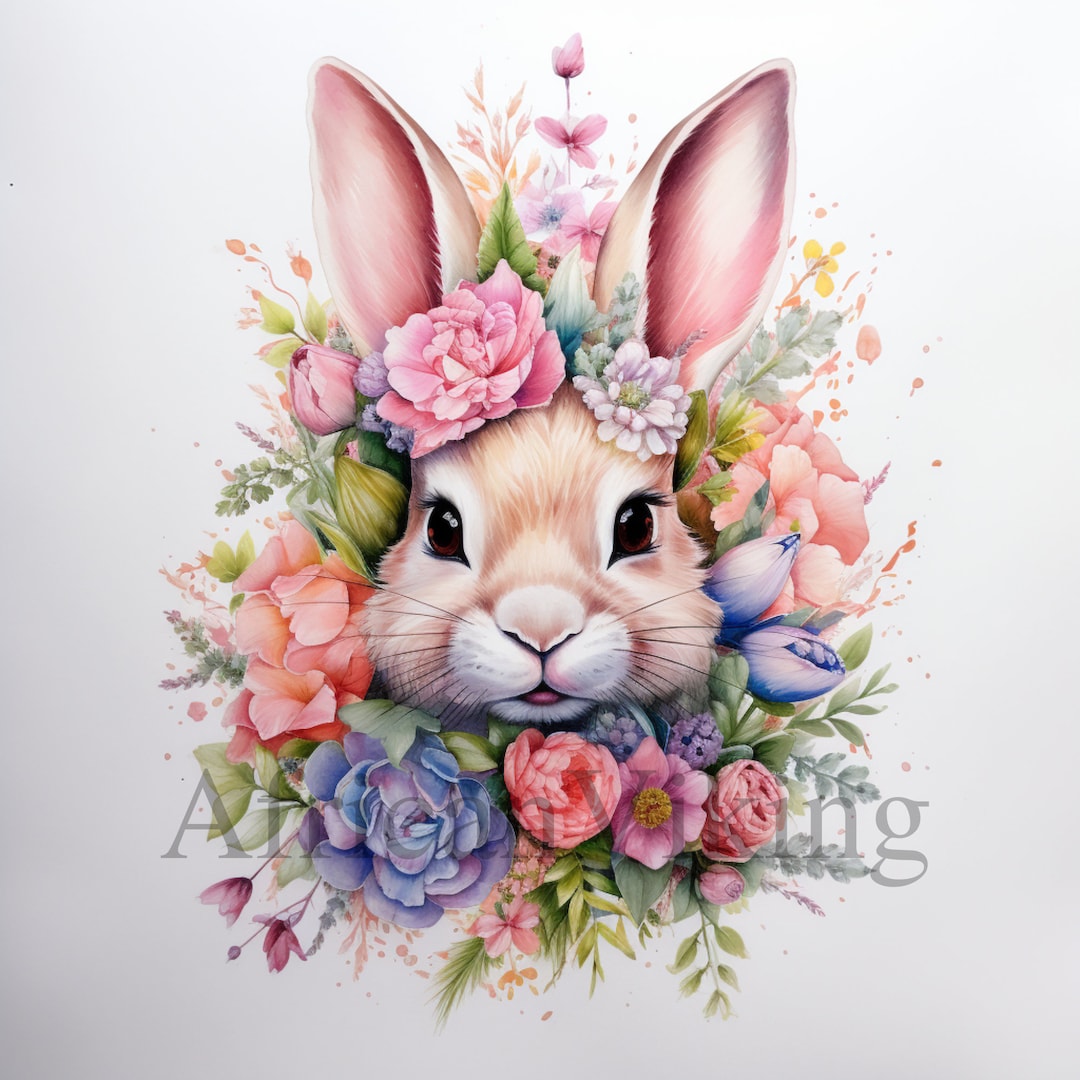 Floral Bunnies Clipart 10 High Quality Jpgs Watercolor Card Making ...