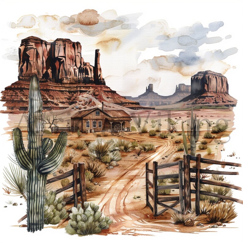 Old West Landscape Clipart 10 High Quality Jpgs Digital Download Mixed ...