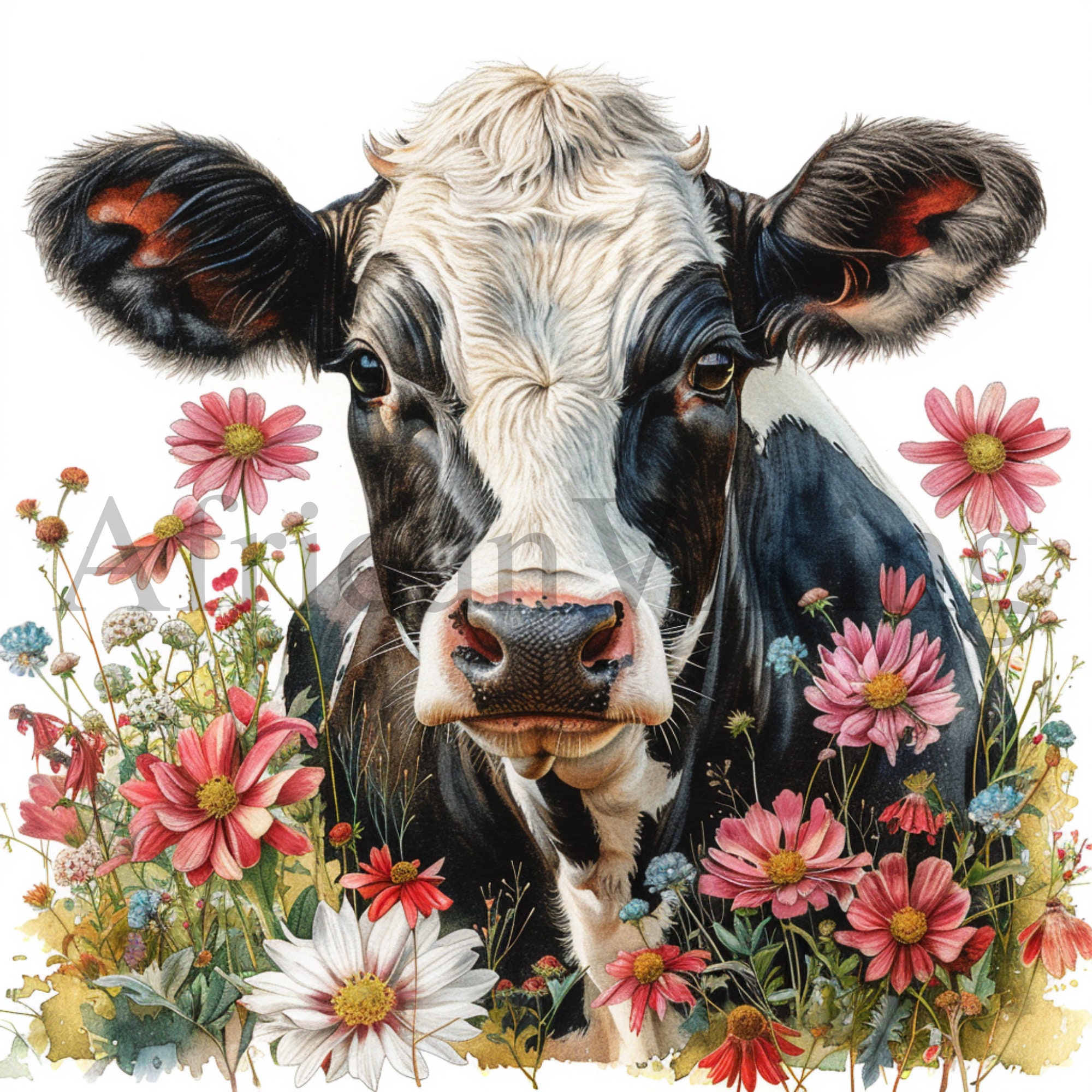 Cow and Flowers Watercolor Clipart: Nursery Art (digital Download) - Etsy