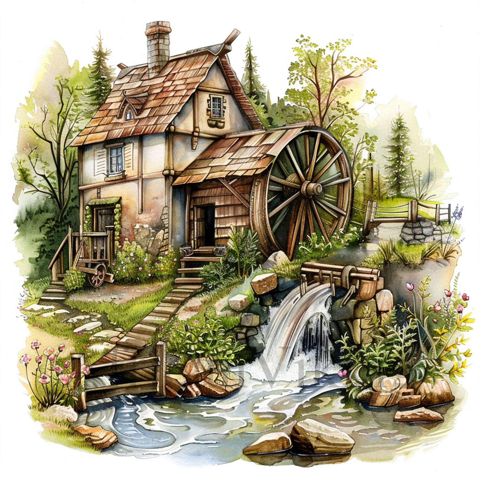 Watermill Clipart | 10 High Quality Jpgs | Instant Digital Download ...