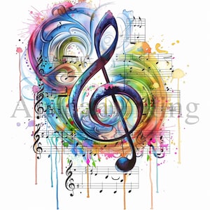 Watercolor Music Notes Clipart | 10 High Quality Jpgs | Digital ...