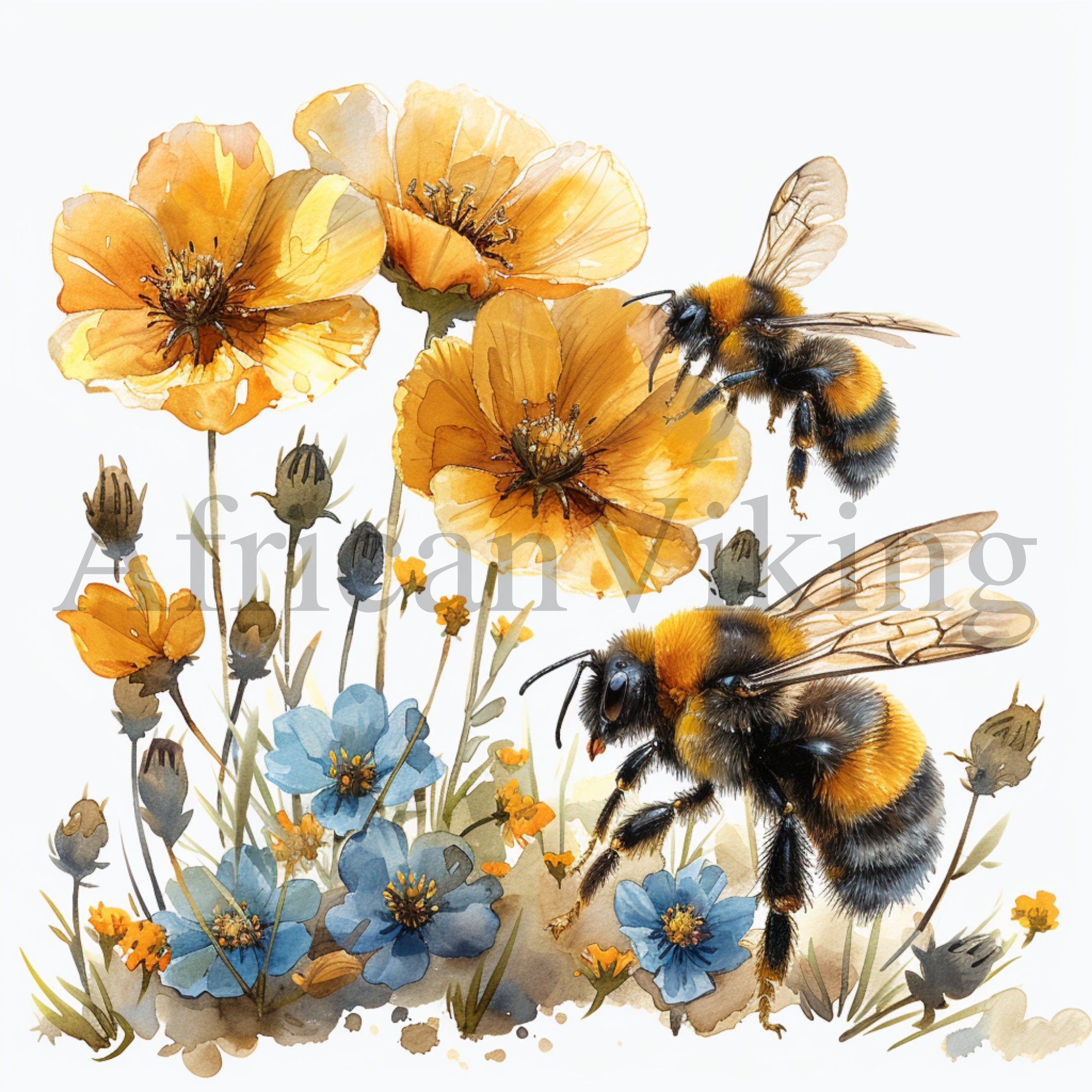 Buzzing Bees Clipart | 10 High Quality Jpgs | Digital Download | Card ...