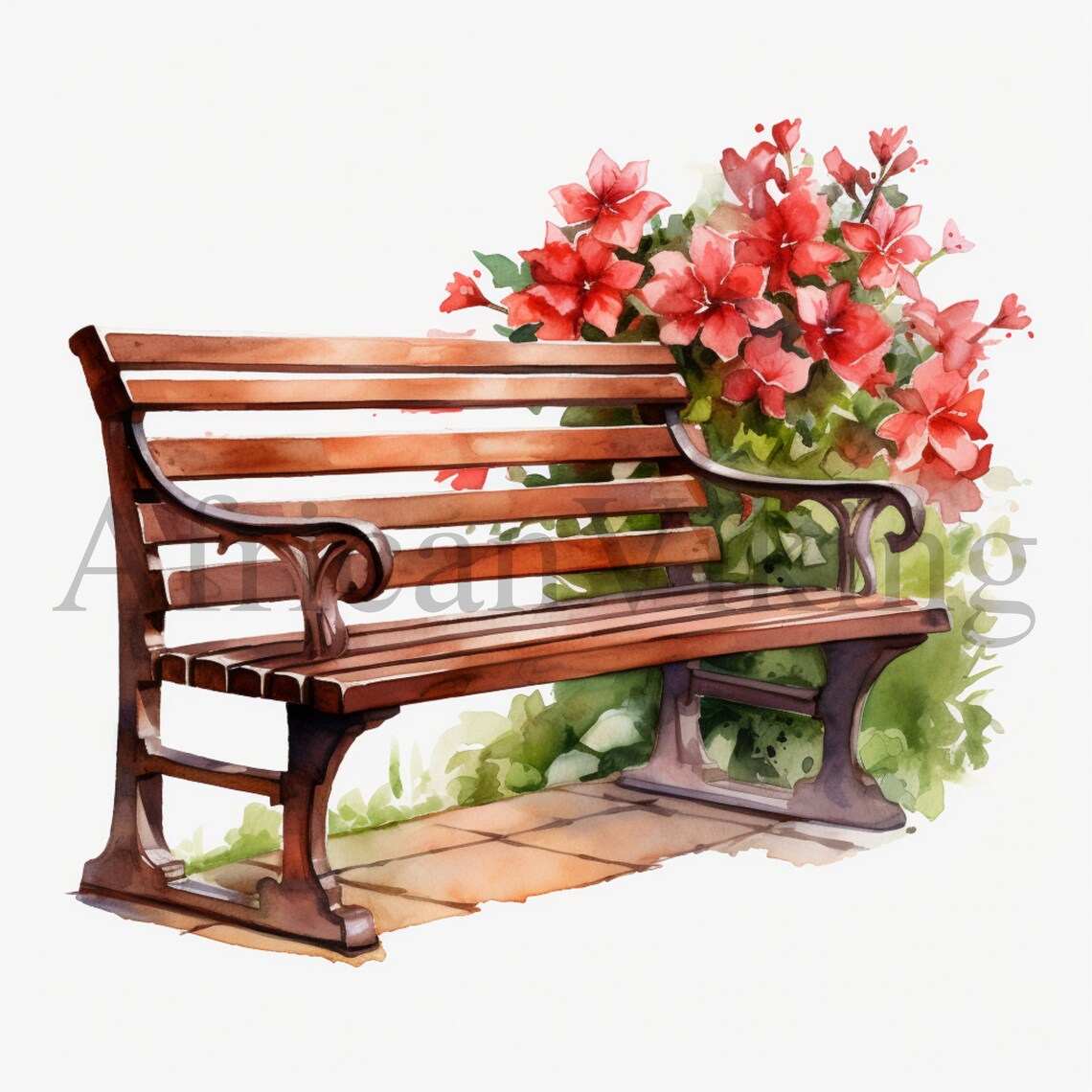 Watercolor Floral Bench Clipart | 10 High Quality Jpgs | Digital ...