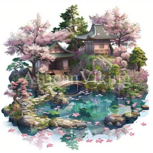Japanese Landscape Clipart | 10 High Quality Jpgs | Mixed Media ...