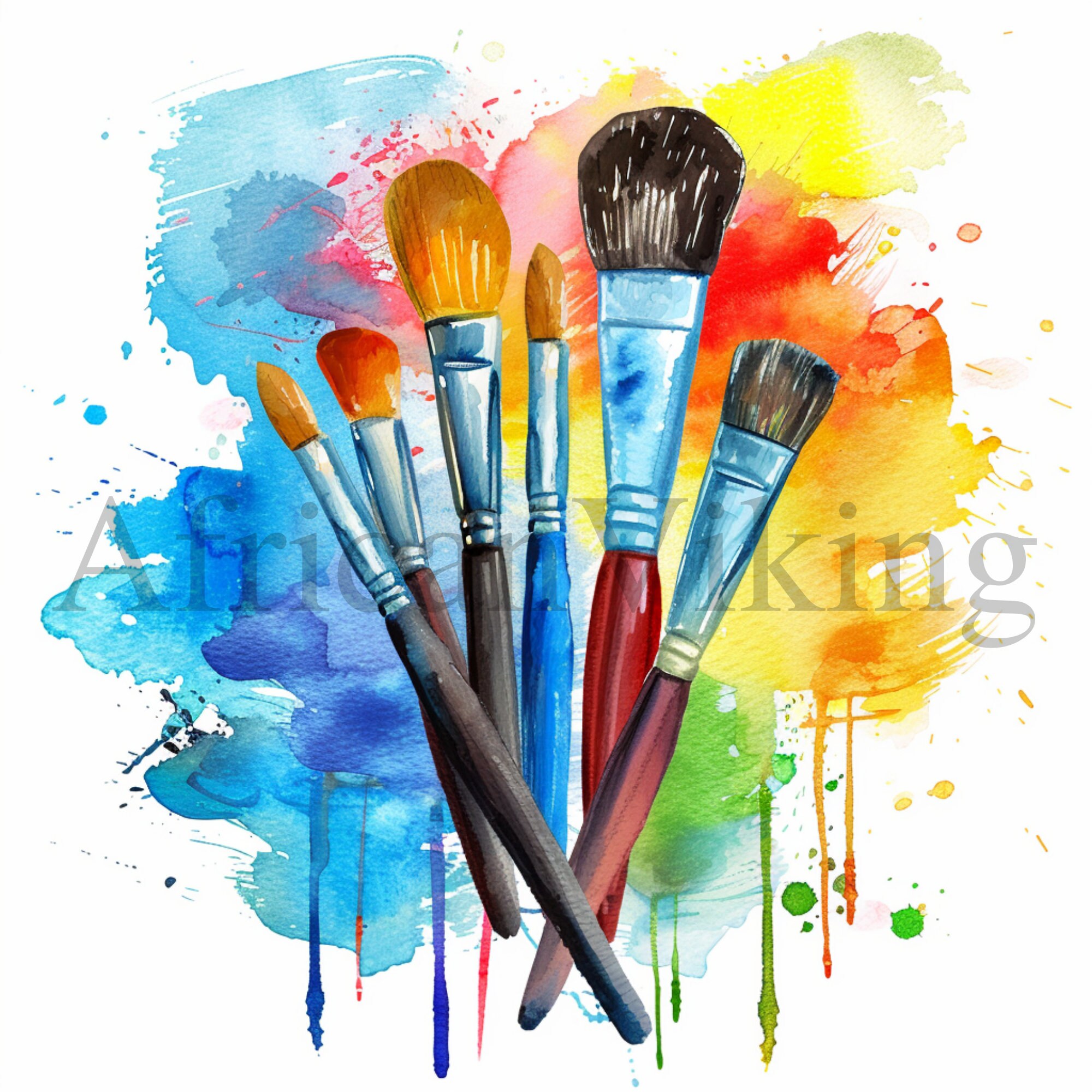 Watercolor Paint Brushes Clipart 10 High Quality Jpgs Digital Download ...