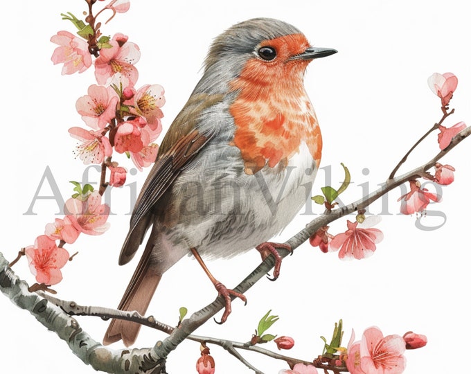 Robin Bird Clipart, Spring Flowers Gardening Theme, Digital Downloads ...