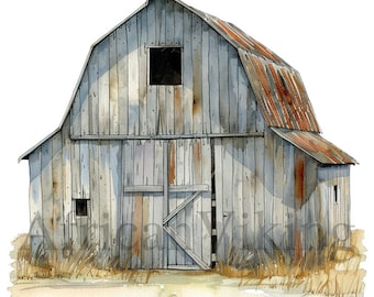 Old Red Barn Clipart Bundle 10 High Res Watercolor Jpgs for Junk Journaling, Scrapbooking, Paper ...