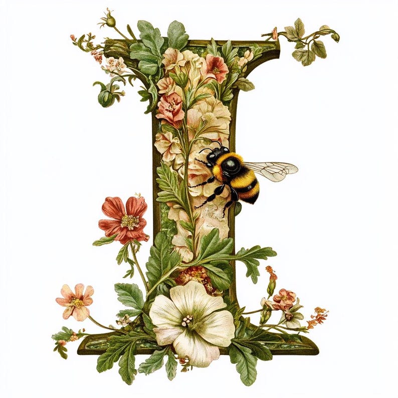 Botanical Letter I Clipart: Floral Alphabet Initial (JPG Files) - Etsy