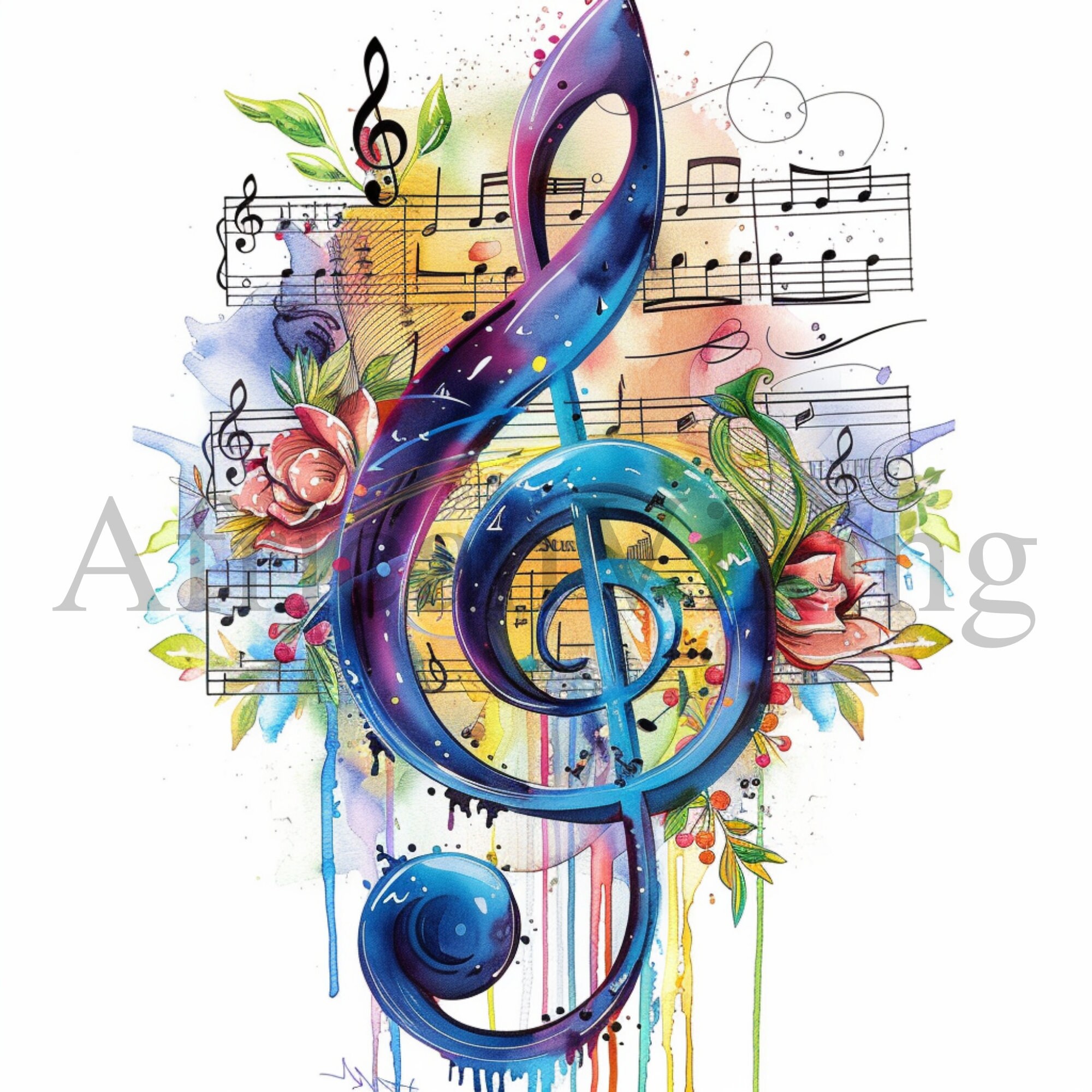 Watercolor Music Notes Clipart 10 High Quality Jpgs Digital Download ...
