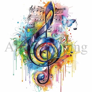 Watercolor Music Notes Clipart | 10 High Quality Jpgs | Digital ...