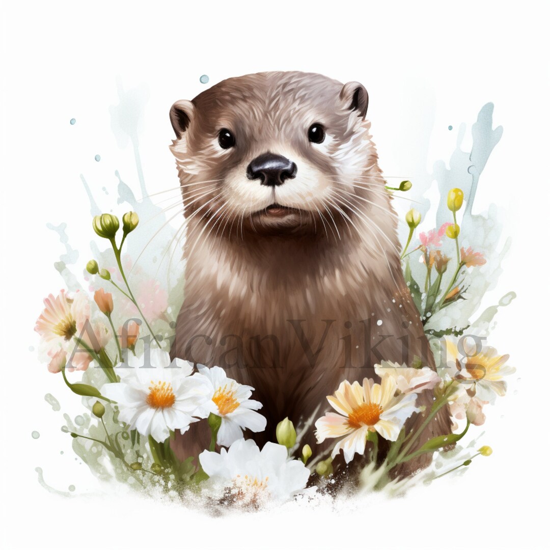 Watercolor Otter Clipart | Floral Nursery Art (digital Download) - Etsy UK