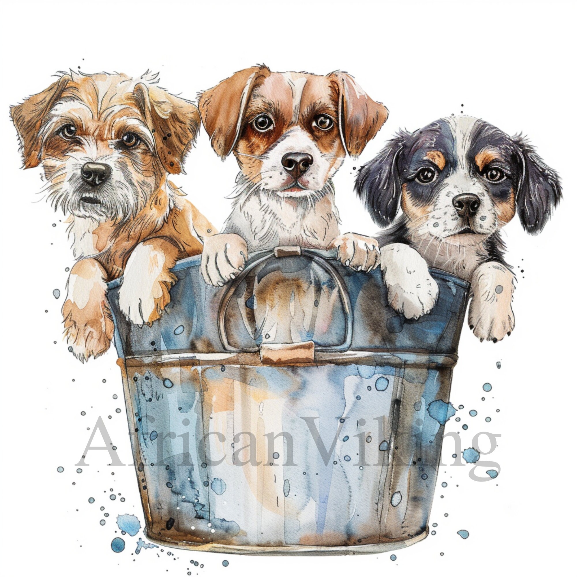 Dogs in a Bucket Clipart 10 High Quality Jpgs Digital Download Animal ...