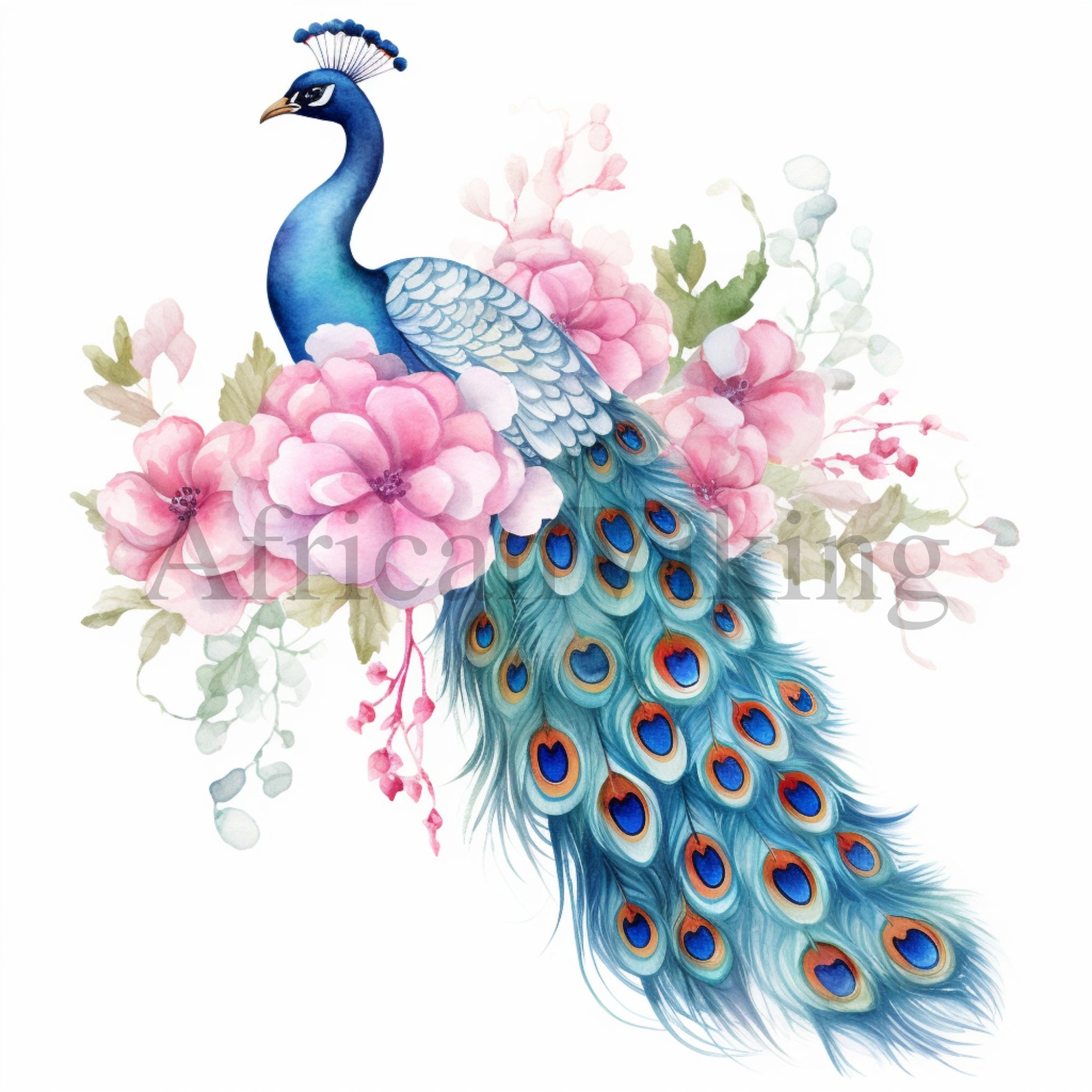Floral Peacock Clipart | 10 High Quality Jpgs | Nursery Art | Card ...