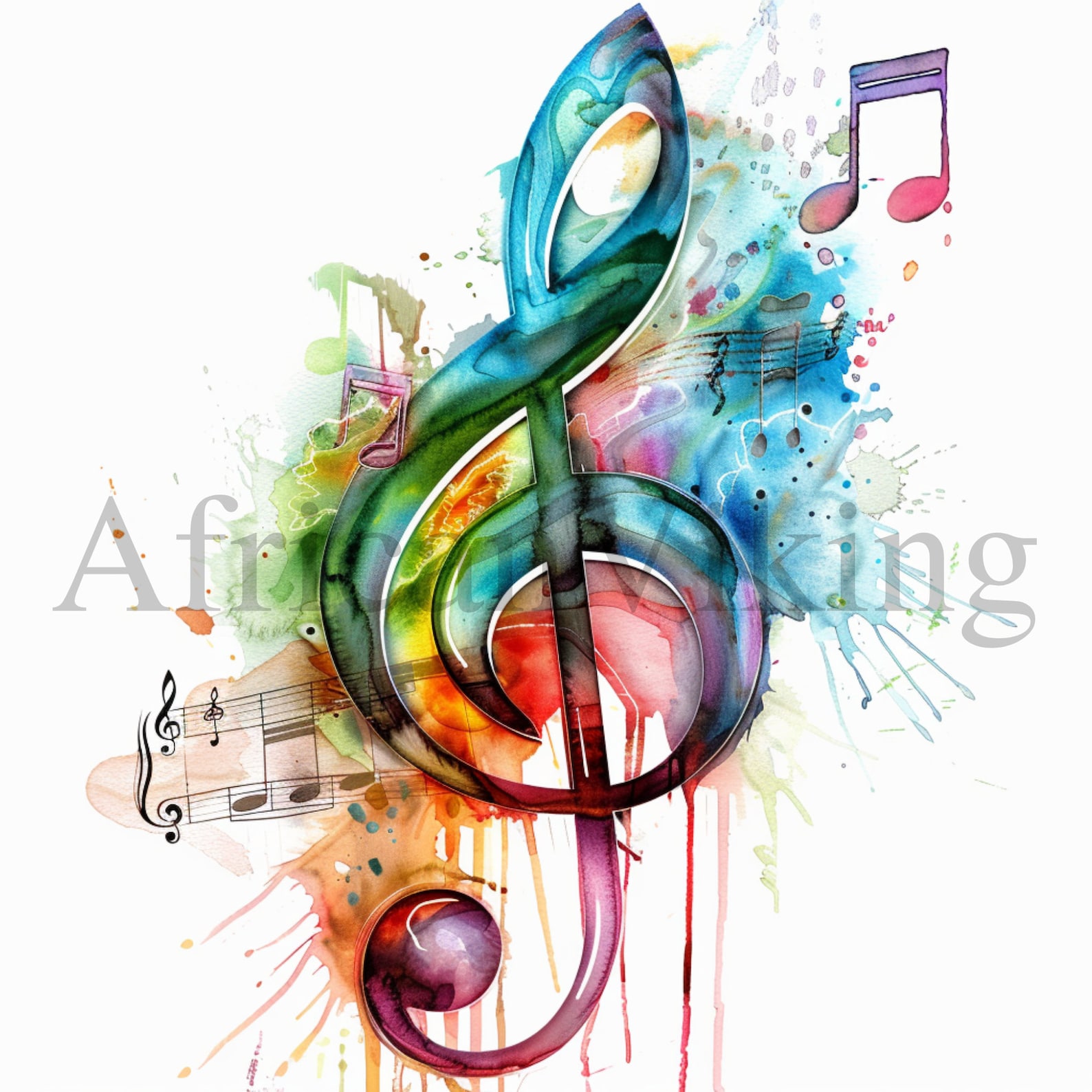 Watercolor Music Notes Clipart | Floral Treble Clef (digital Download ...