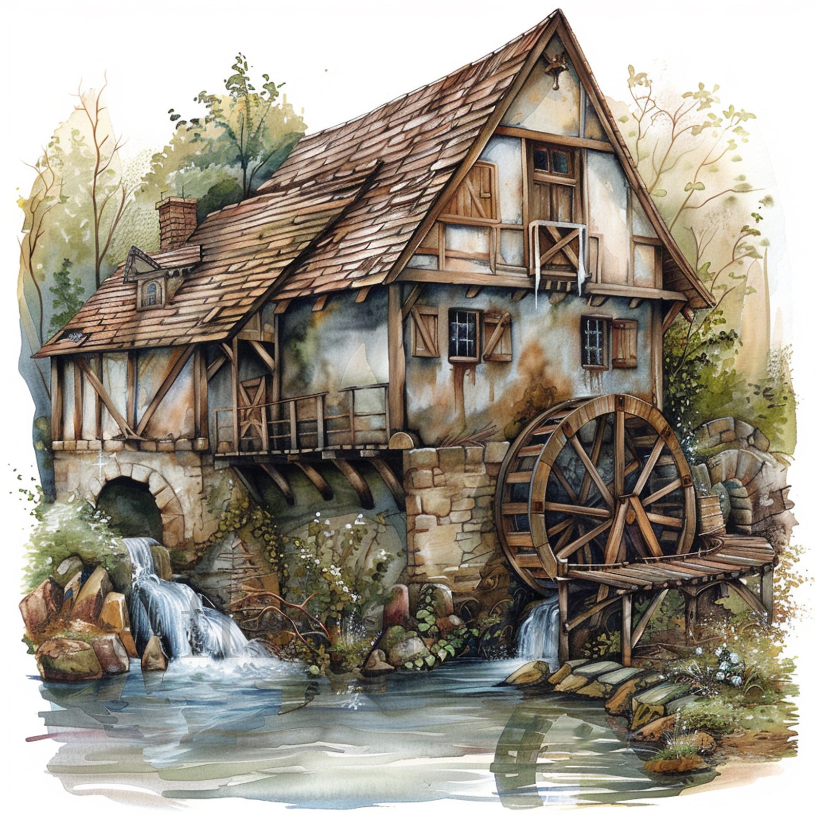 Watermill Clipart | 10 High Quality Jpgs | Instant Digital Download ...