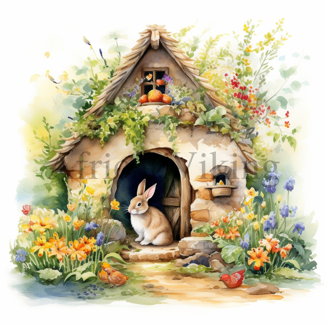 Bunny House Clipart - 10 High Quality Jpgs | Watercolor Bunny | Junk ...