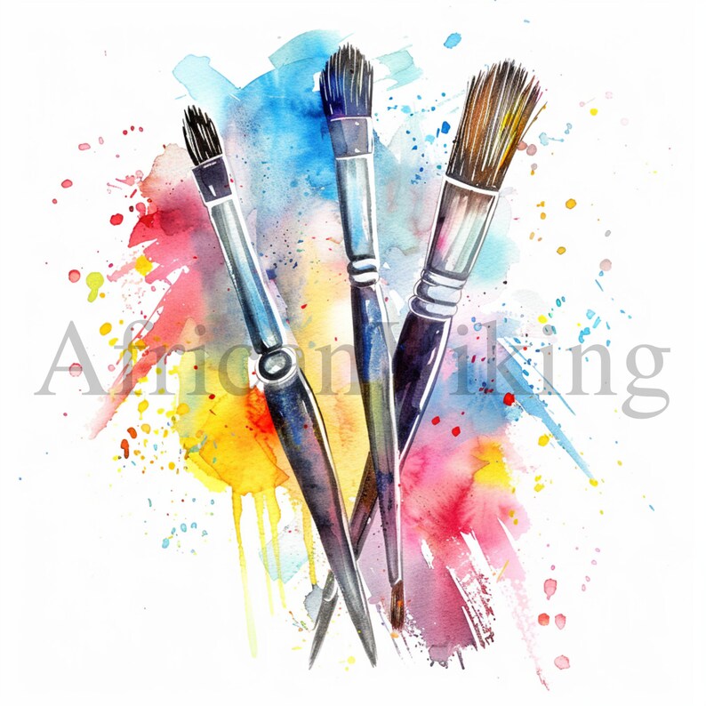 Watercolor Paint Brushes Clipart | 10 High Quality Jpgs | Digital ...