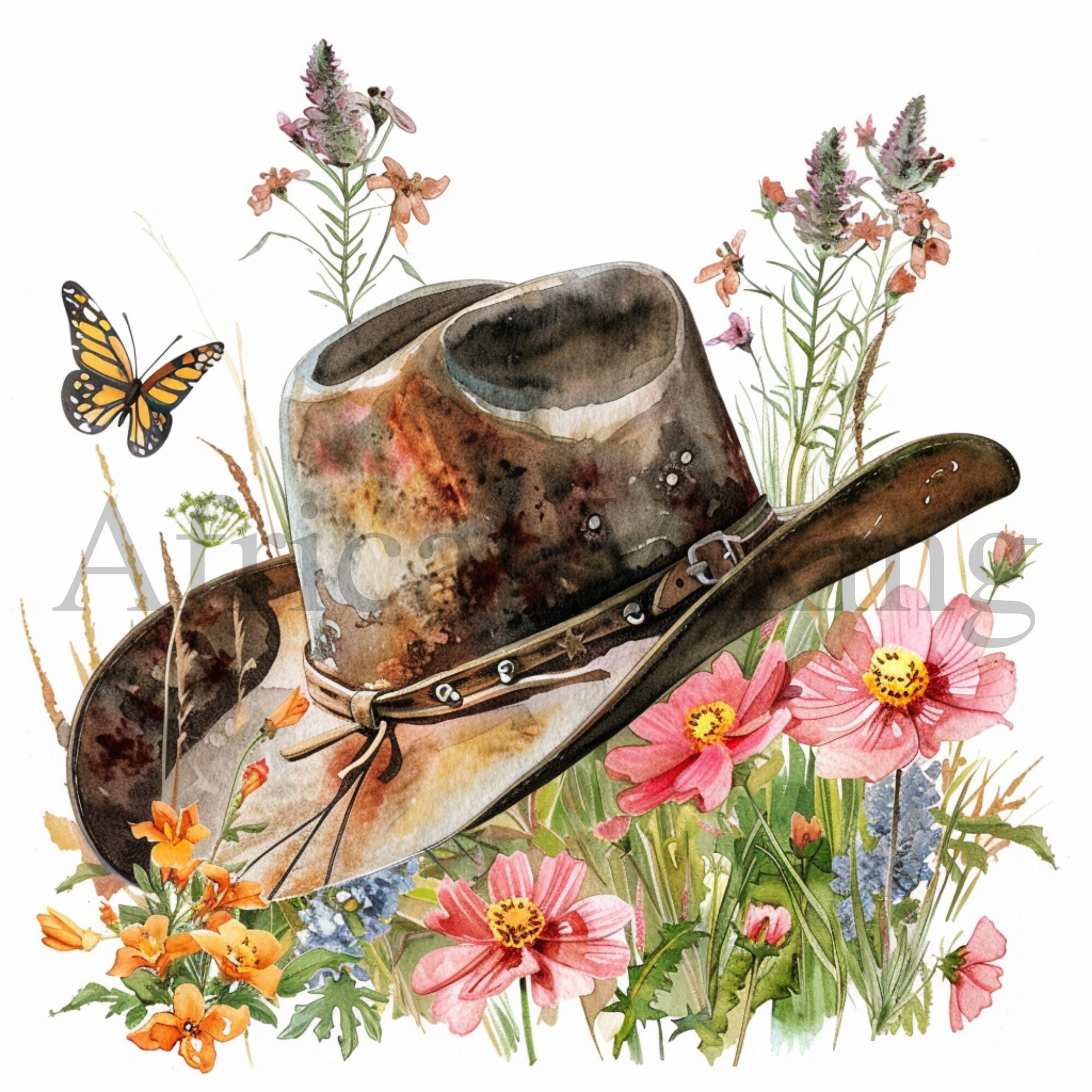 Floral Cowboy Hat Clipart 10 High Quality Jpgs Digital Download Nursery ...