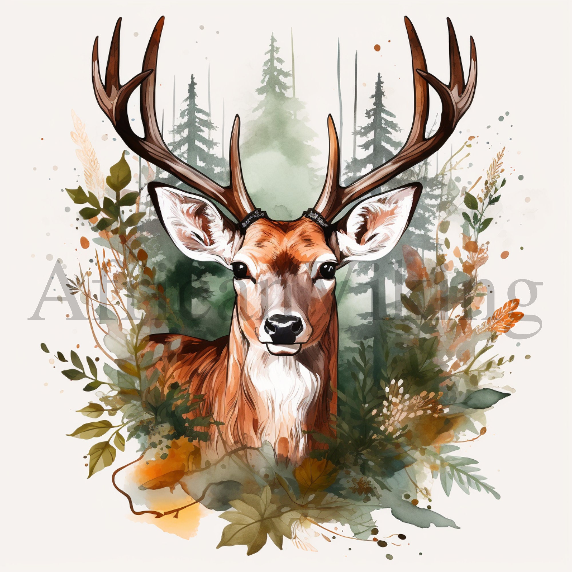 Deer in a Forest Clipart | 10 High Quality Jpgs | Digital Download ...