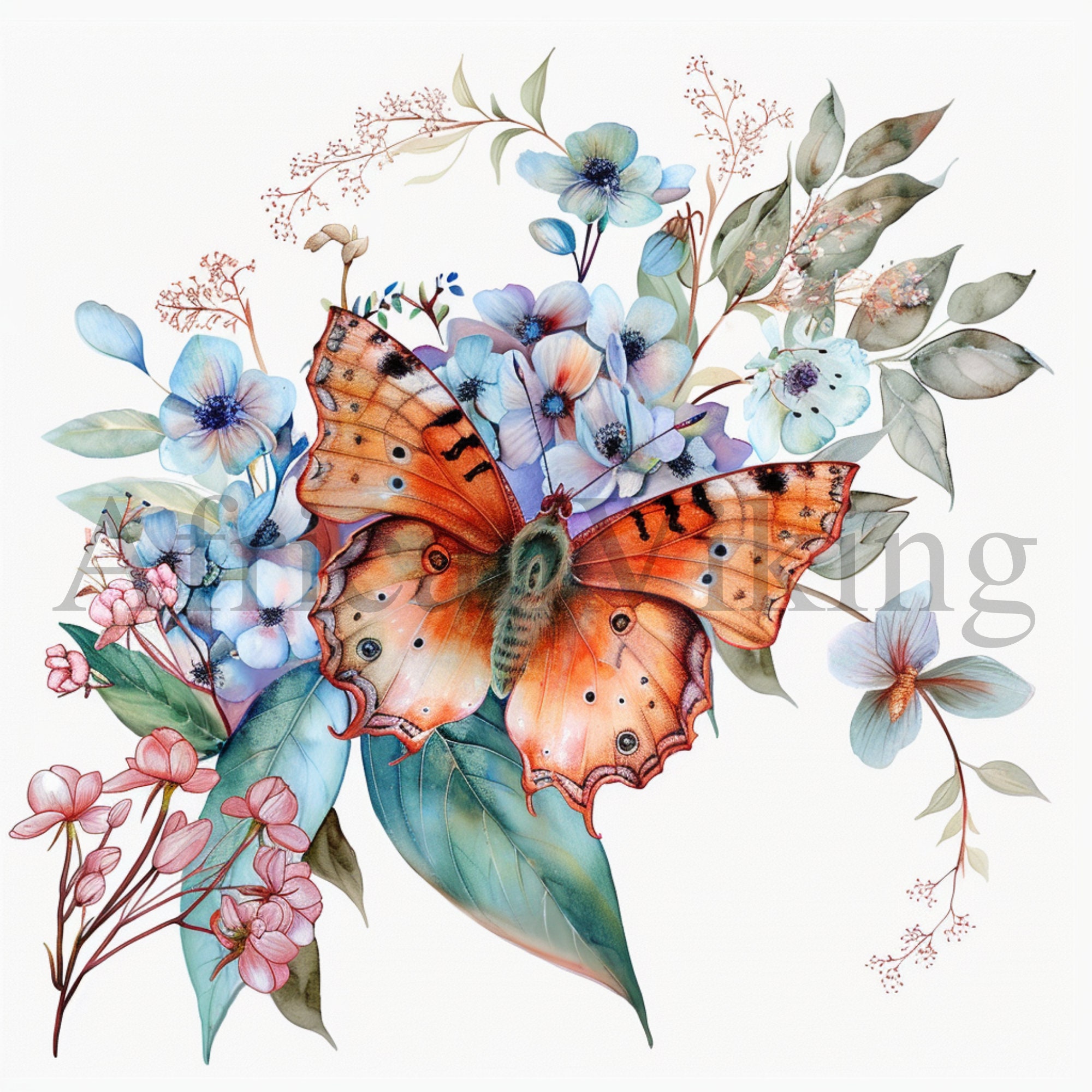 Watercolor Flowers Butterfly Clipart | Nursery Art (digital Download ...