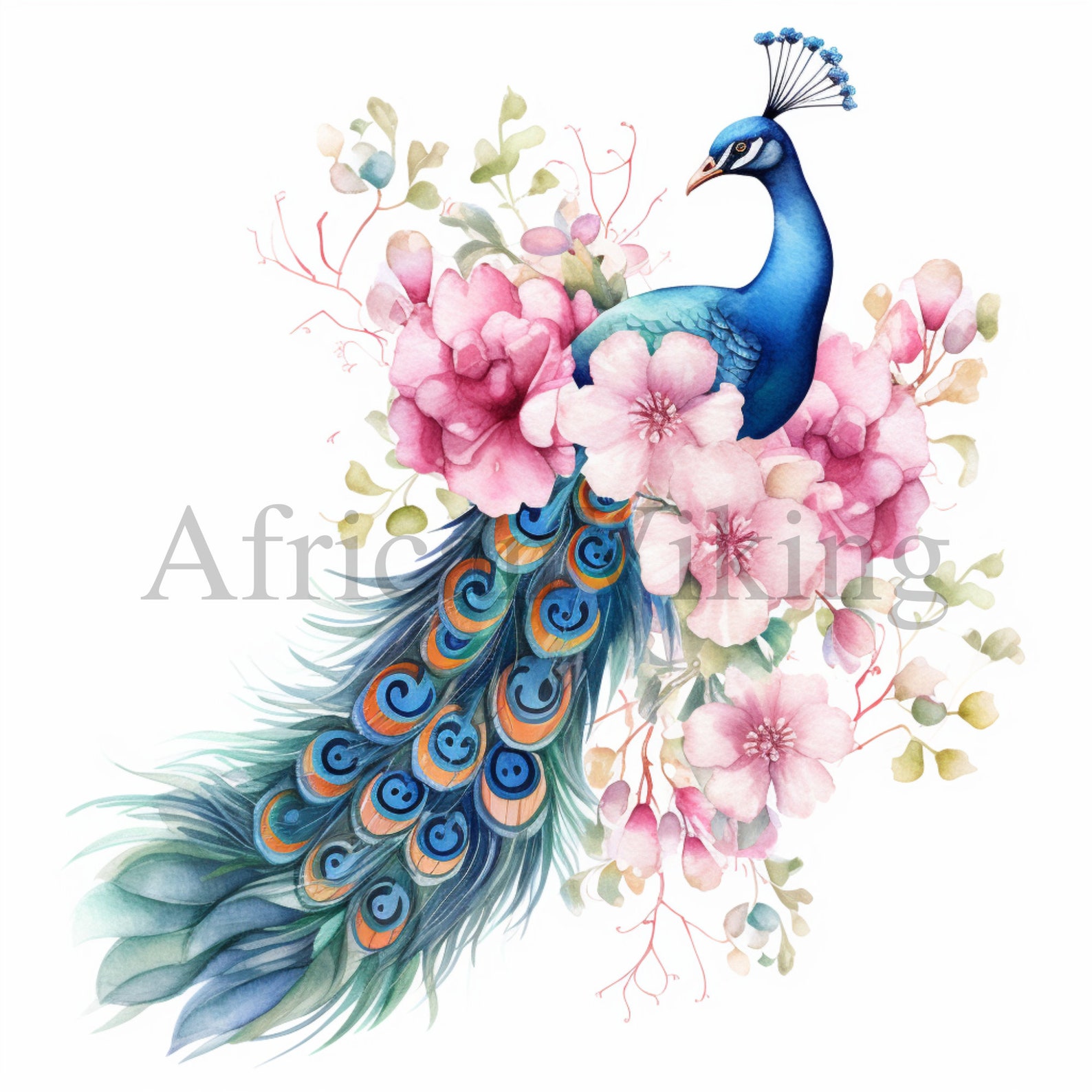 Floral Peacock Clipart | 10 High Quality Jpgs | Nursery Art | Card ...