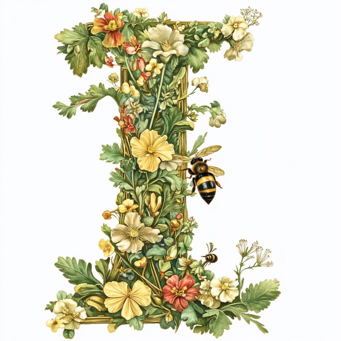 Botanical Letter I Clipart: Floral Alphabet Initial (JPG Files) - Etsy