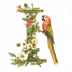 Botanical Letter I Clipart: Floral Alphabet Initial (JPG Files) - Etsy