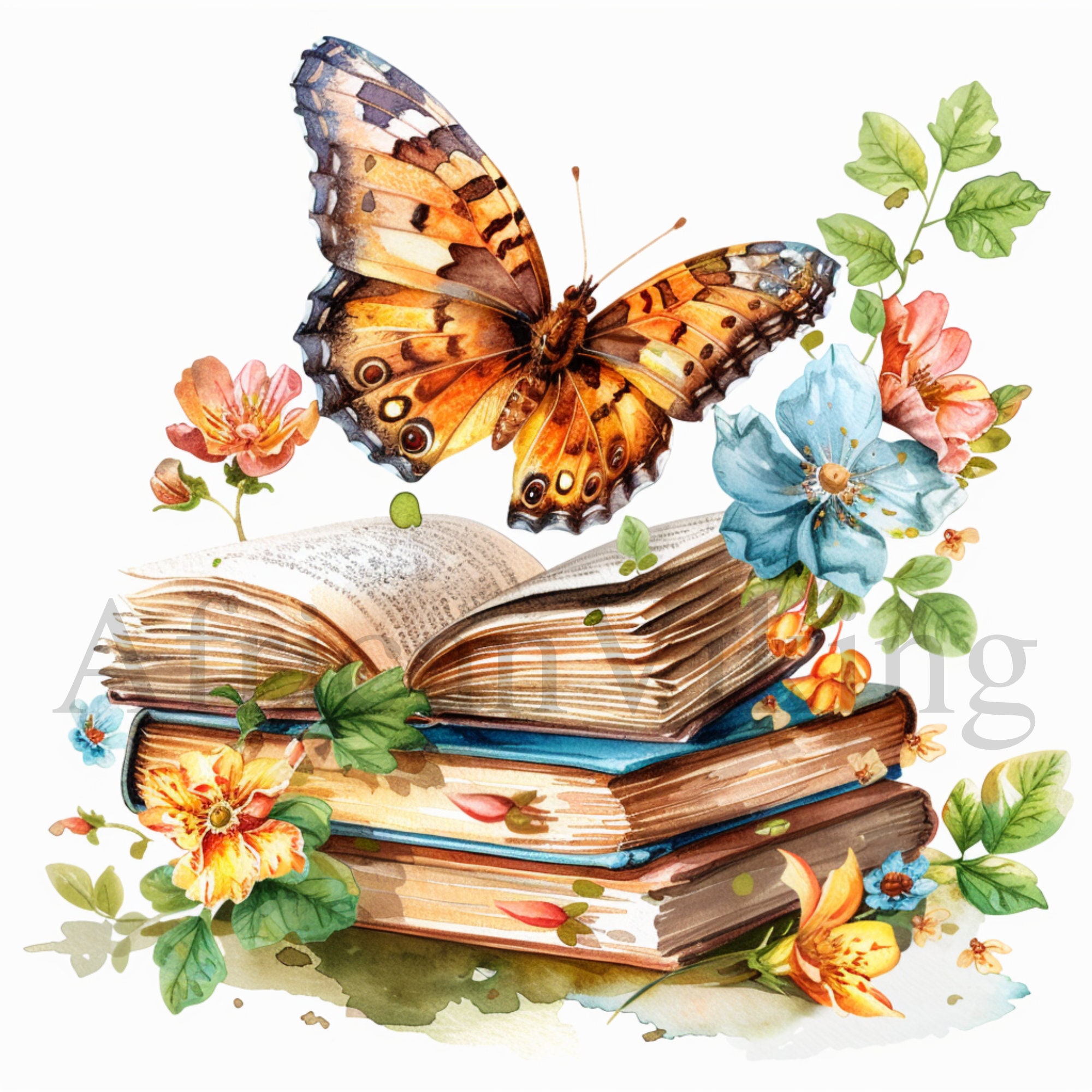 Floral Books Clipart 10 High Quality Jpgs Digital Download Book With ...