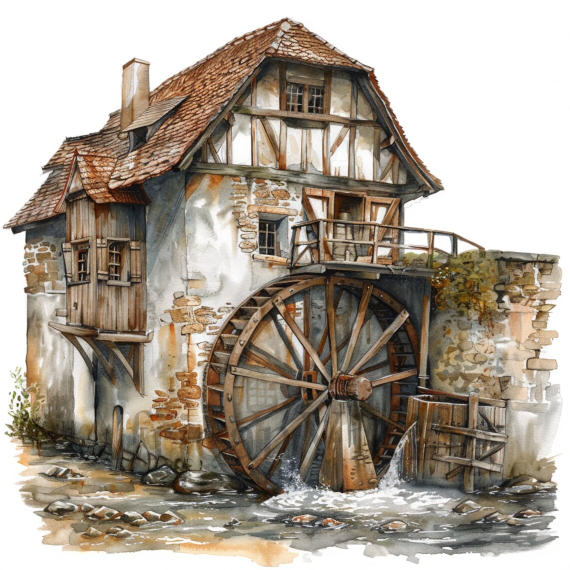 Watercolor Watermill Clipart 10 High Quality Jpgs Digital Download ...