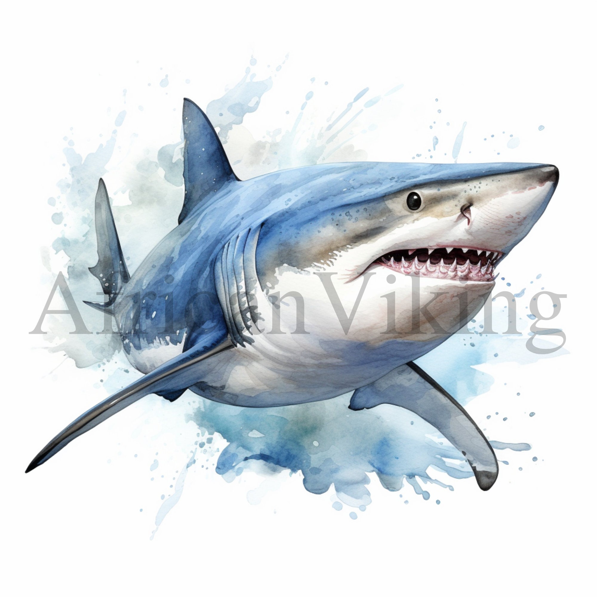 Shark Clipart 10 High Quality Jpgs Digital Download Watercolour ...