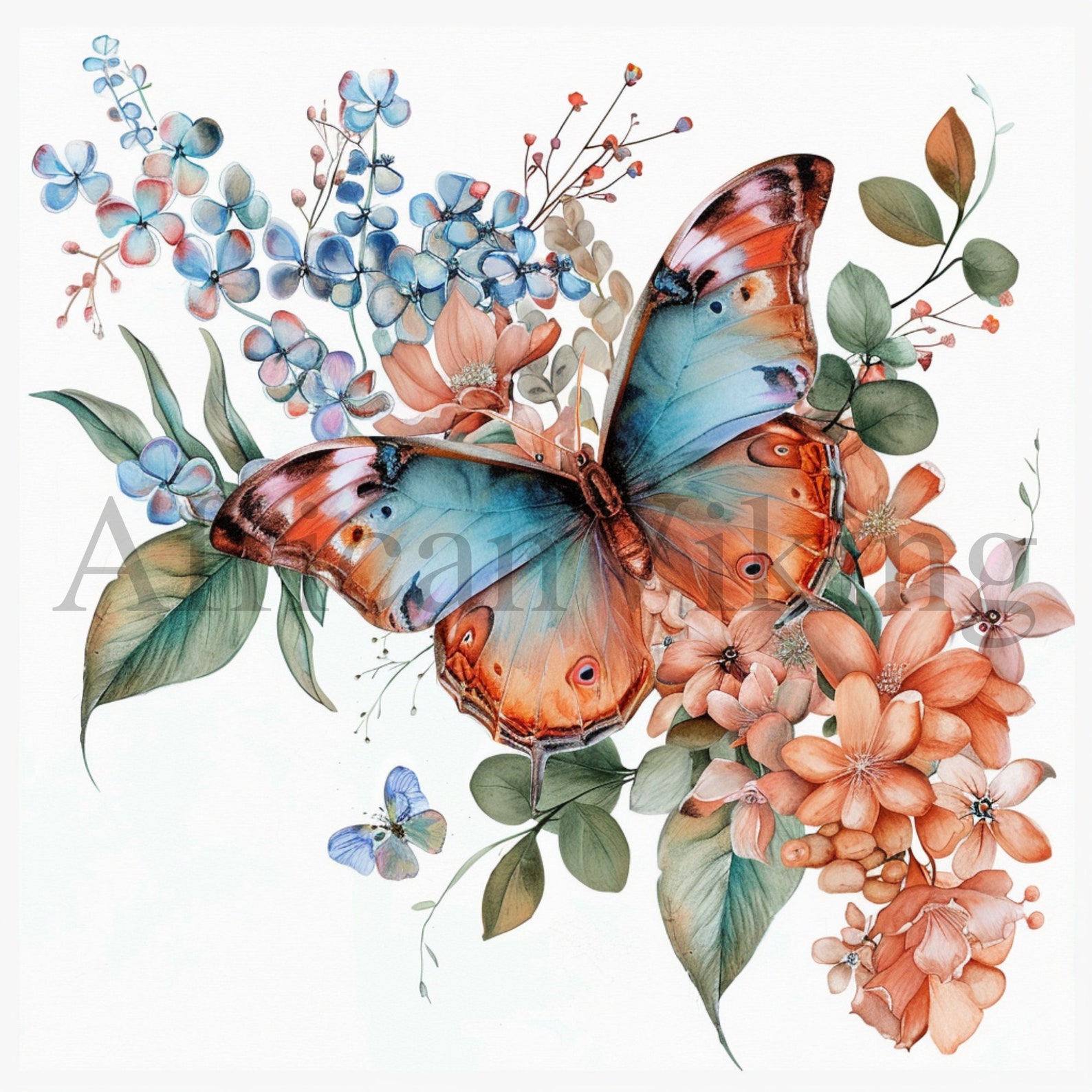 Watercolor Flowers Butterfly Clipart | Nursery Art (digital Download ...