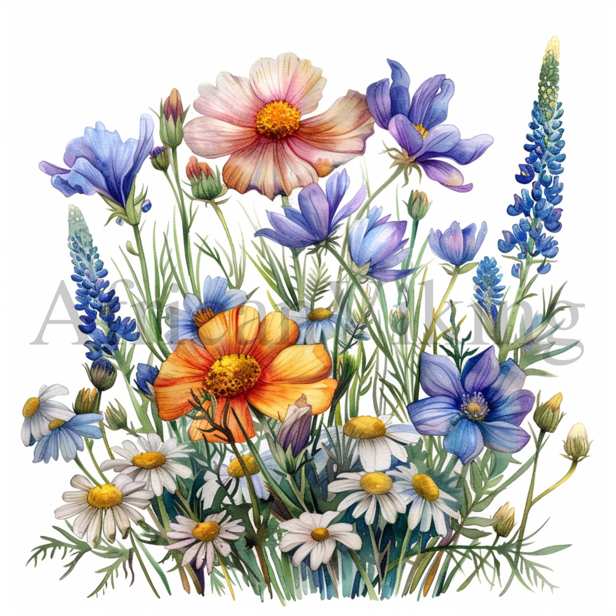 Watercolor Wildflowers Clipart 10 High Quality Jpgs Instant Digital ...