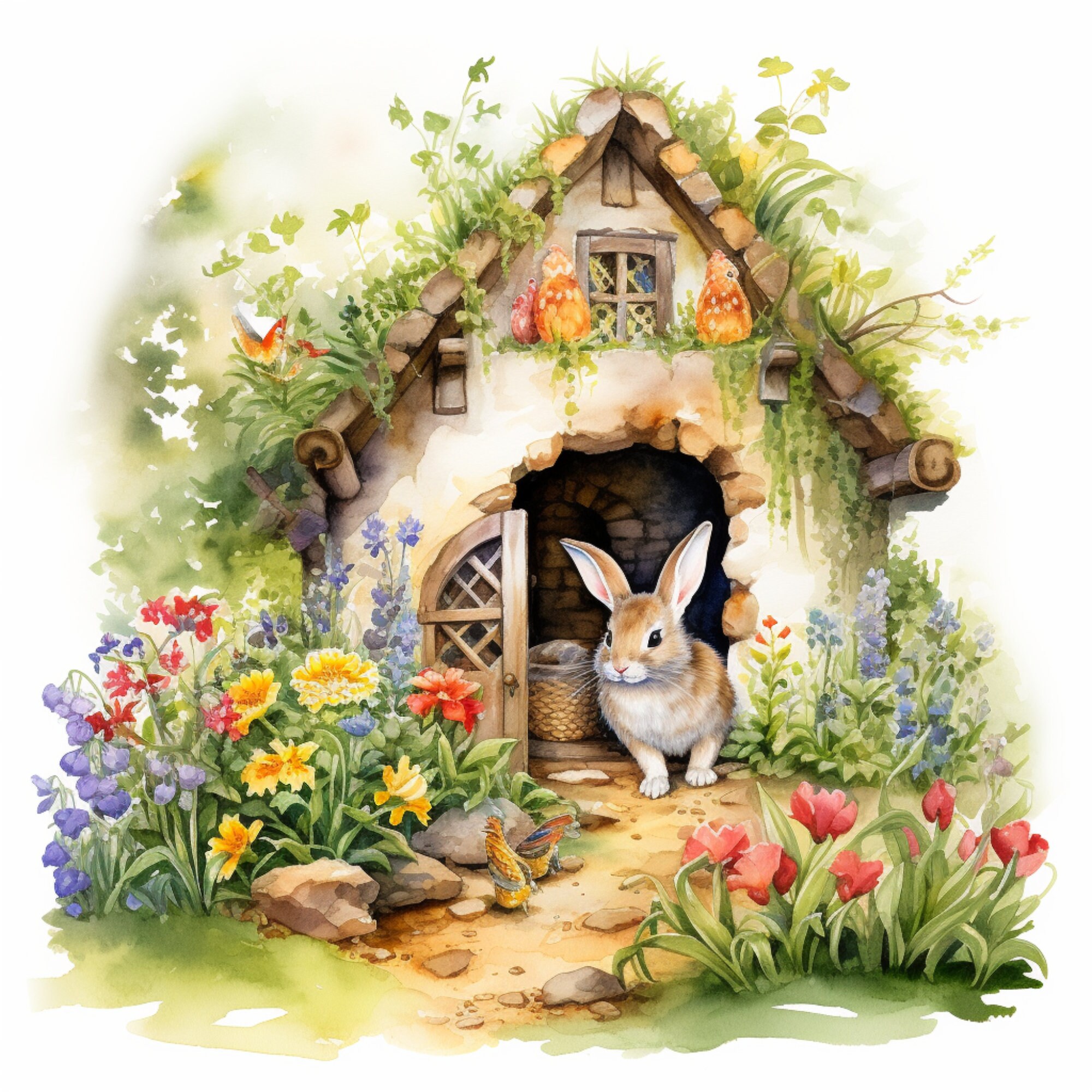 Bunny House Clipart 10 High Quality Jpgs Watercolor Bunny Junk Journals ...