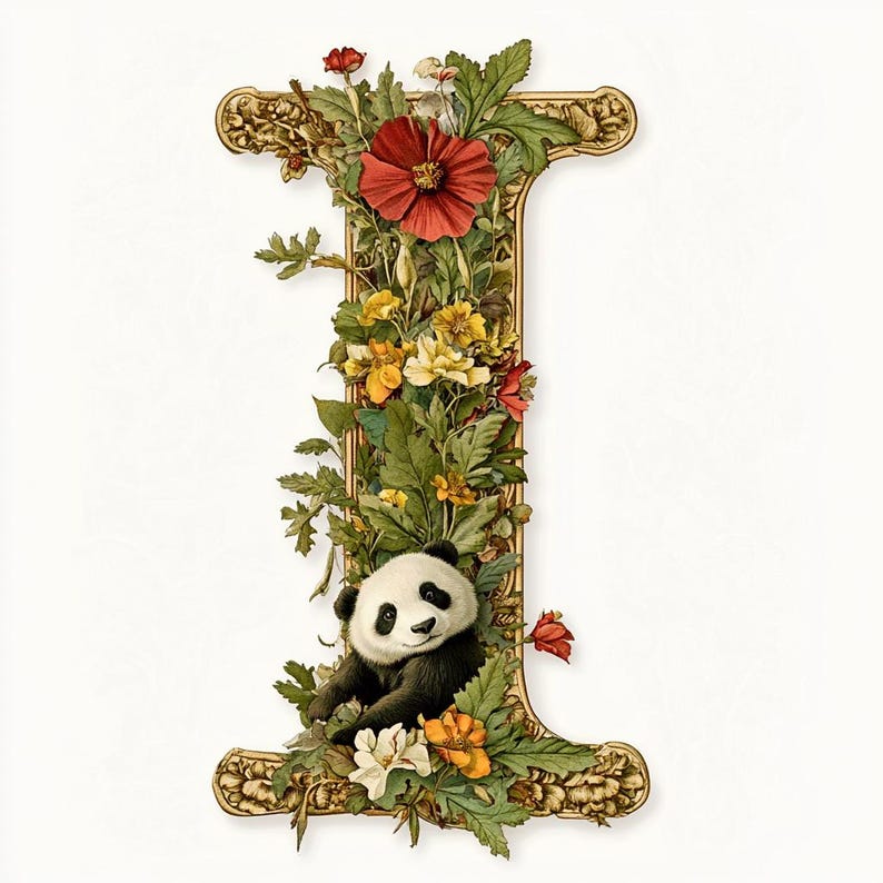 Botanical Letter I Clipart: Floral Alphabet Initial (JPG Files) - Etsy