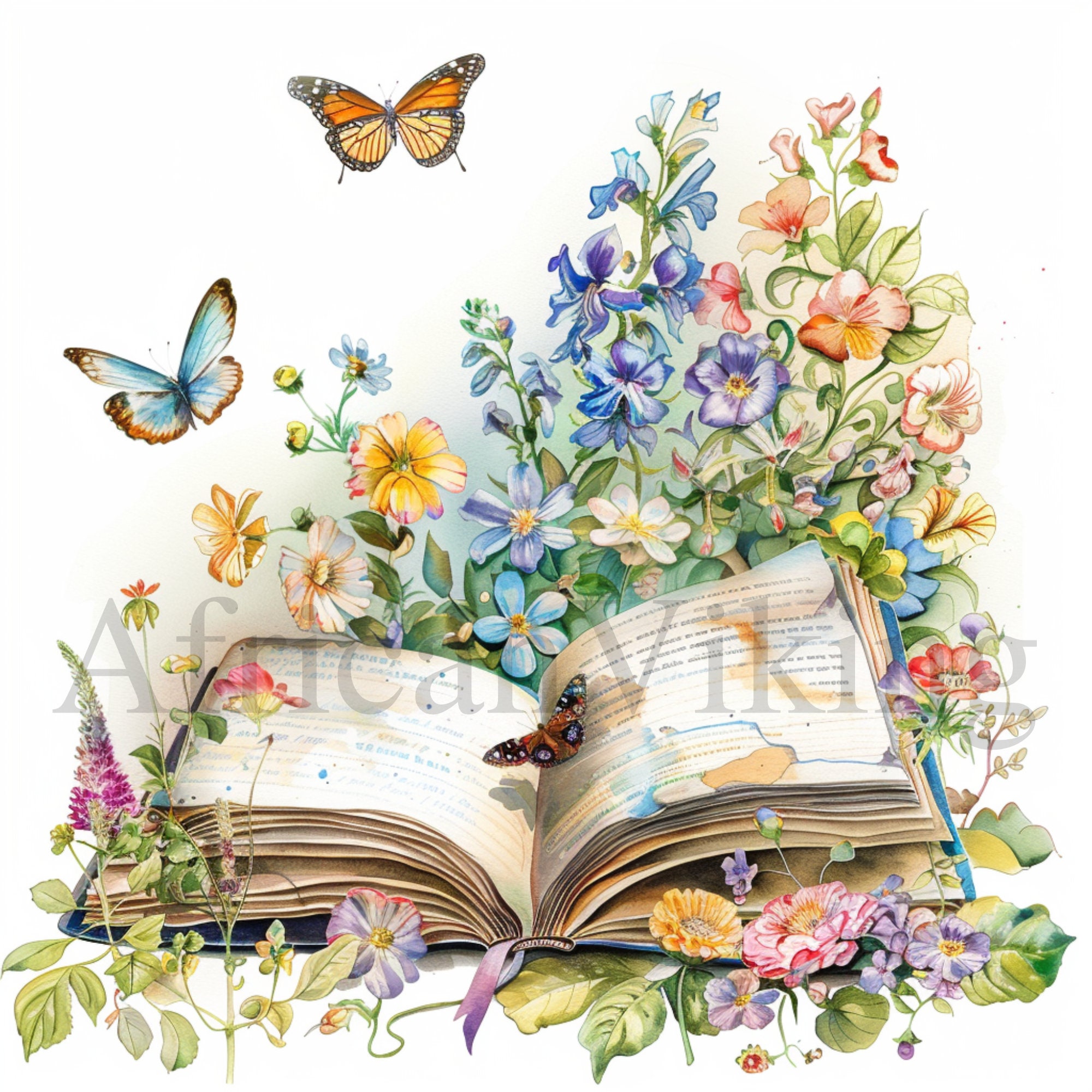 Floral Books Clipart 10 High Quality PNG Nursery Art Digital Download ...