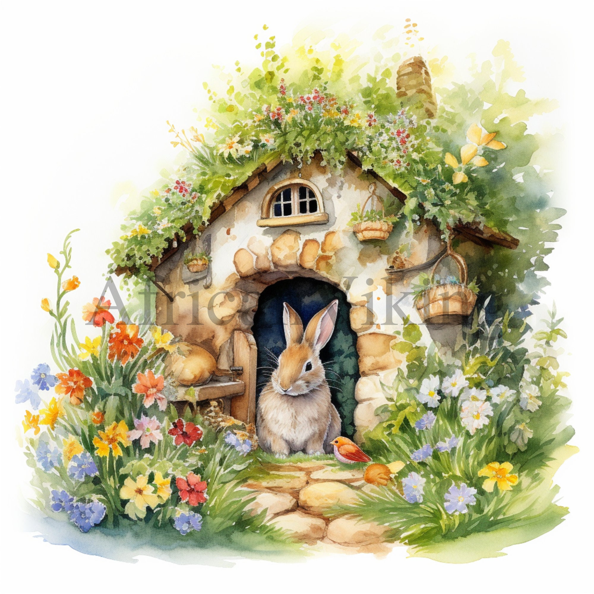 Bunny House Clipart 10 High Quality Jpgs Watercolor Bunny Junk Journals ...