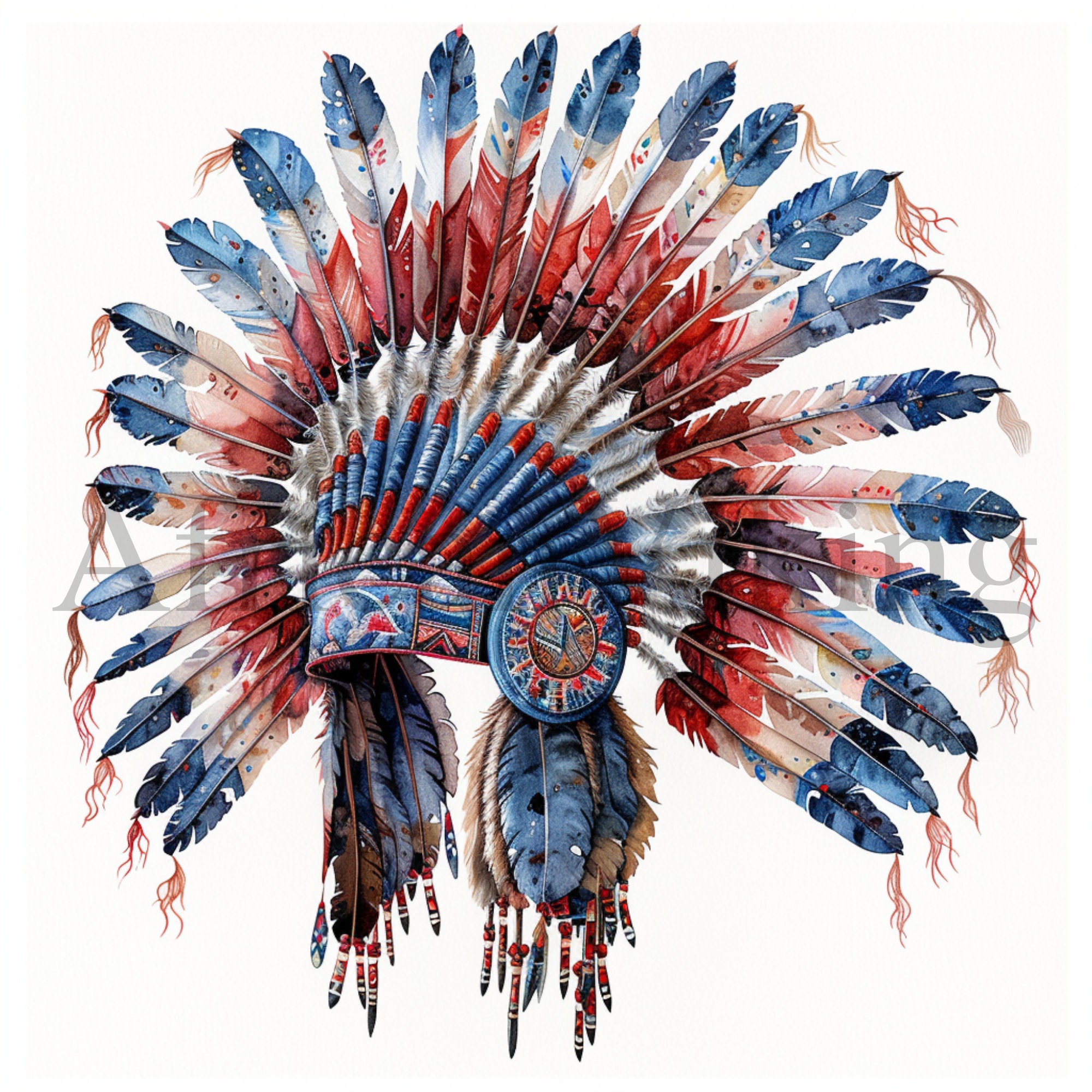 Watercolor Native American Head Dress Clipart | 10 High Quality Jpgs ...