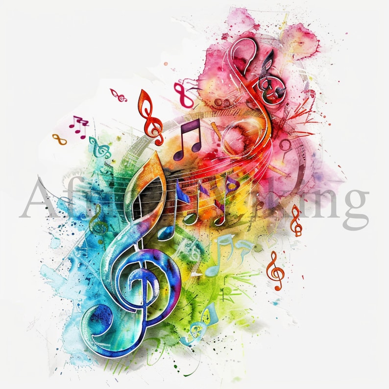 Watercolor Music Notes Clipart | Floral Treble Clef (digital Download ...