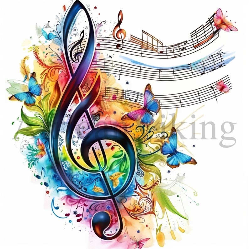 Watercolor Music Notes Clipart | Floral Treble Clef (digital Download ...