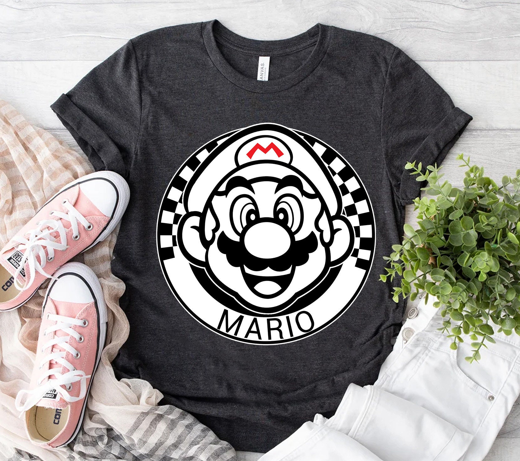 Nintendo Super Mario Cute Mario Checkerboard Portrait Shirt - Etsy